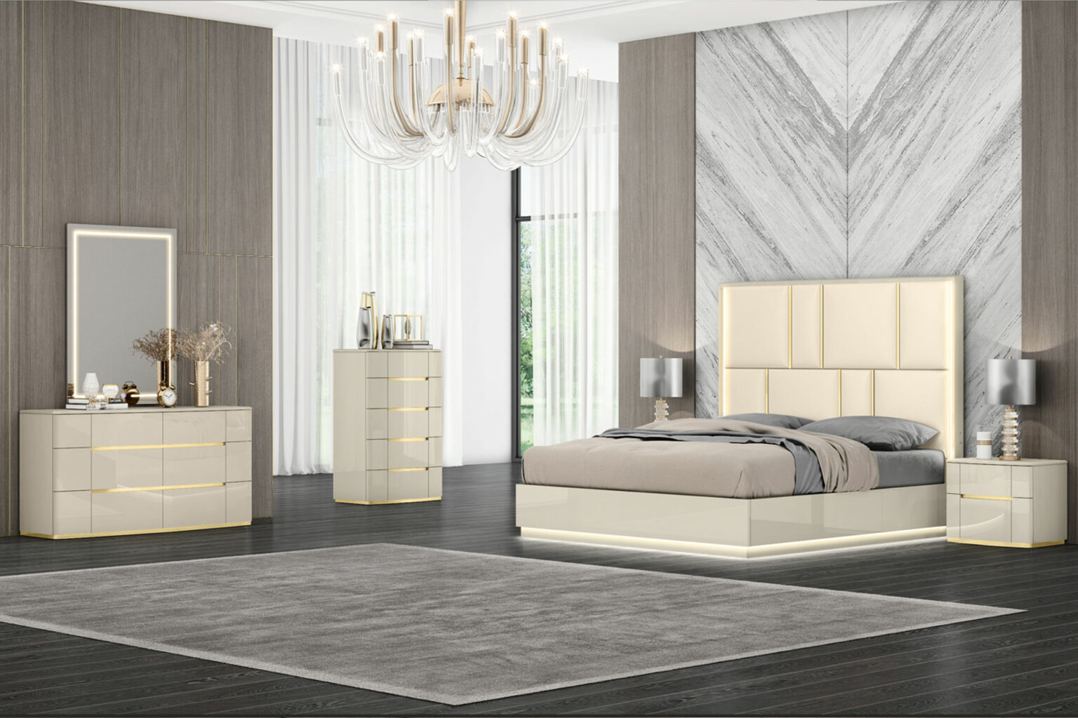 B1491 – Ivory Luxe Bedroom Set – 9 Treasure Furniture